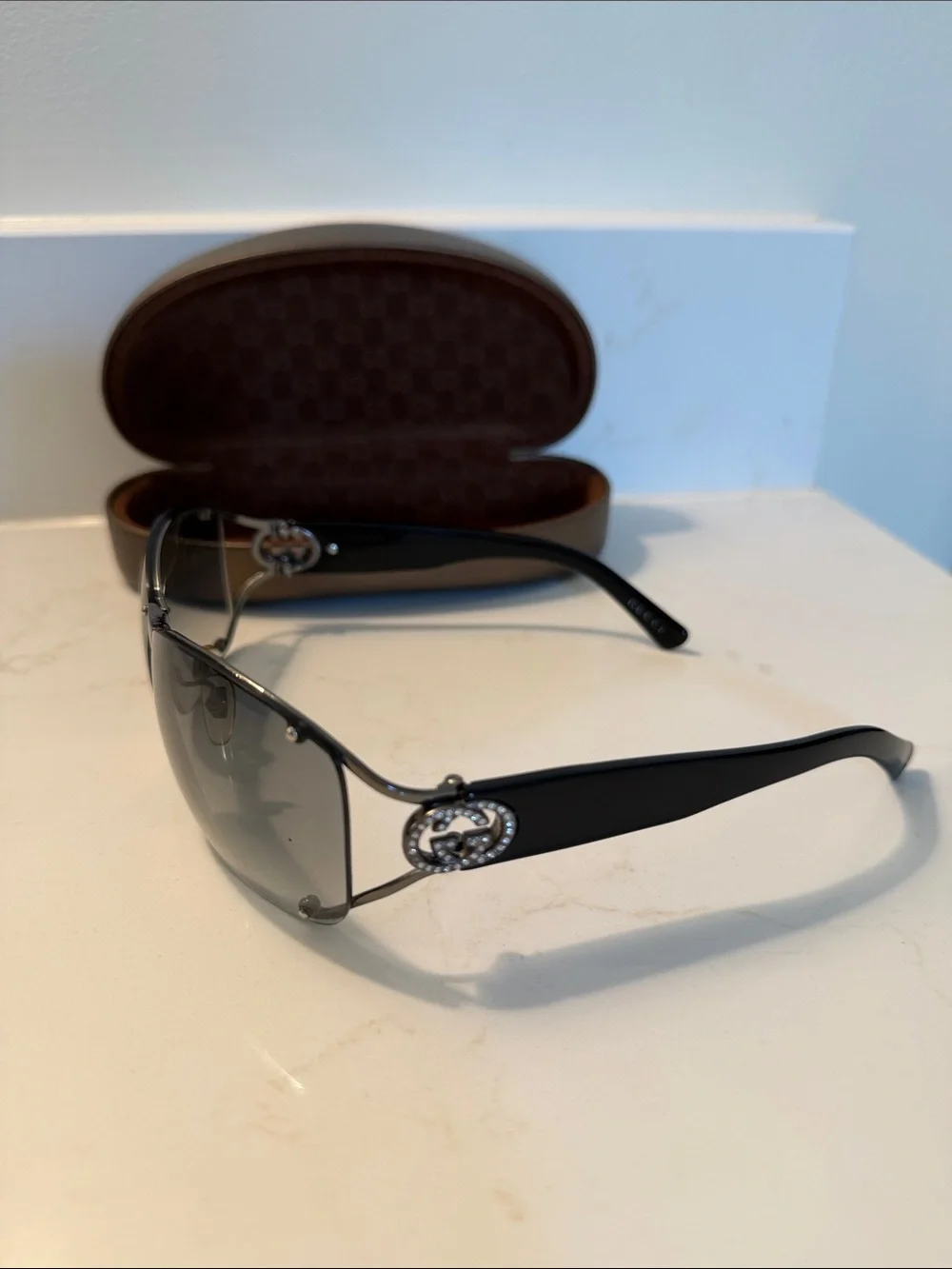 Gucci | Accessories | Gucci Silver Rimless Sunglasses With Gray ...